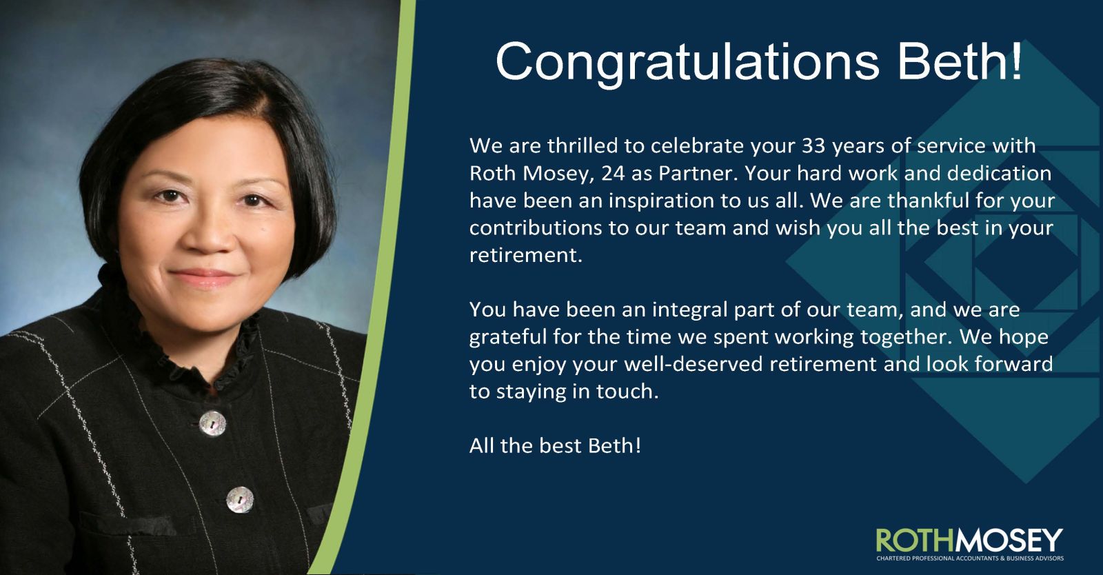 Congratulations Beth! | Roth Mosey